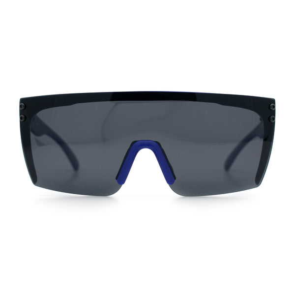 Polarized 80s Mens Flat Top Bold Shield Lens Rimless Skeleton Arm Sung ...