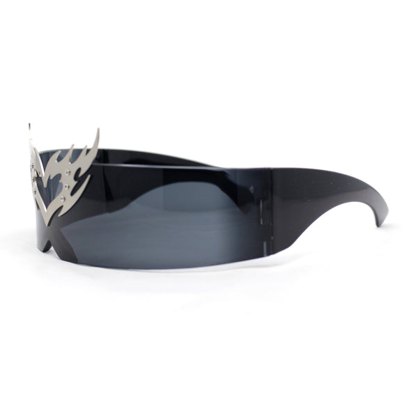 Flaming Heart Crown Tiara Futuristic Wrap Around Shield Sunglasses ...